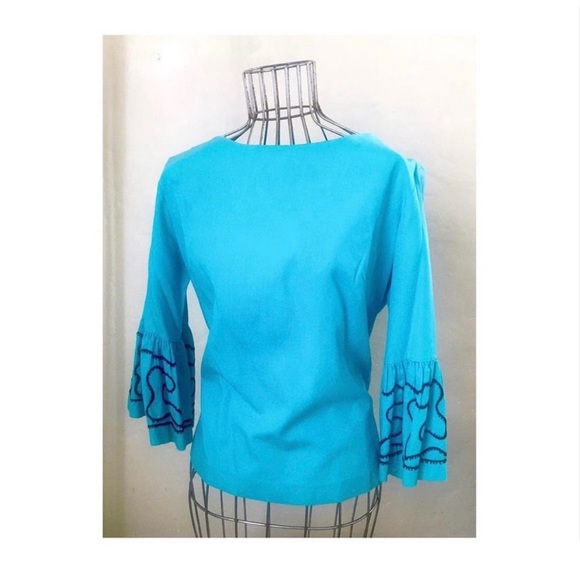 Tops | Vintage 6s Blue Spanish Style Flamenco Blouse | Poshmark